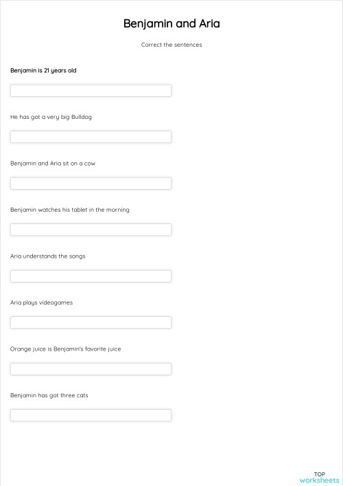 Benjamin and Aria. Interactive worksheet | TopWorksheets