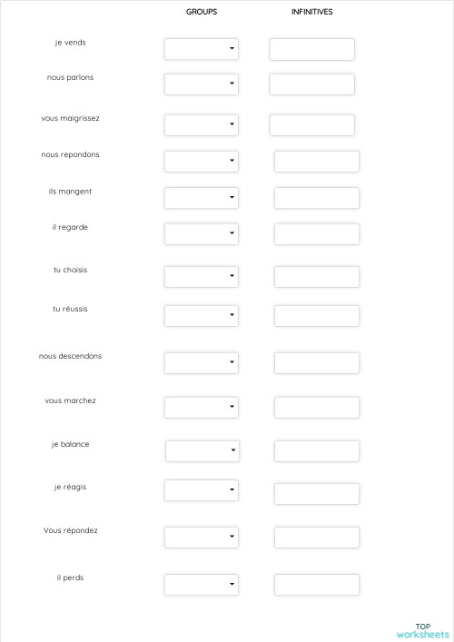 French: interactive worksheets and online exercises | TopWorksheets