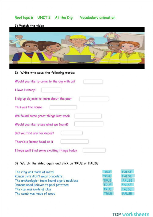 Rooftops 6 Vocabulary animation Unit 2. Interactive worksheet | TopWorksheets