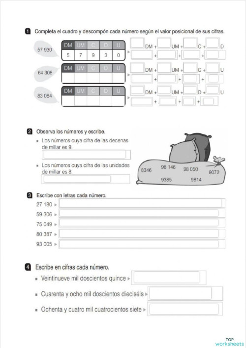 Hojas De Trabajo De Valor Posicional: Unidades, Decenas, Centenas Y ...