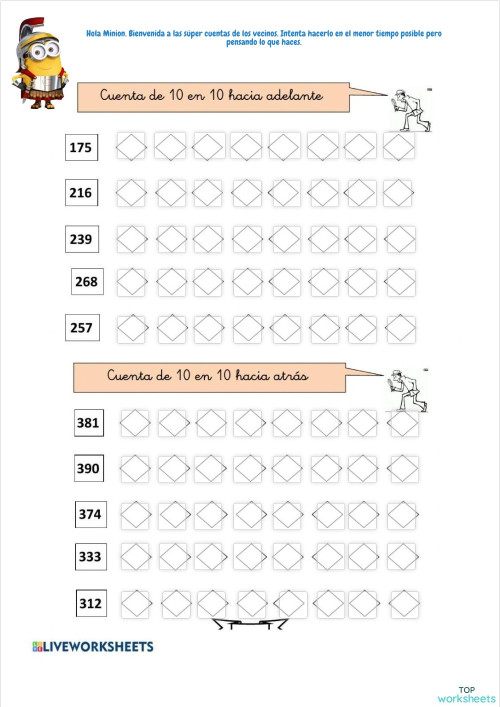 Cuento de 10 en 10. Ficha interactiva | TopWorksheets