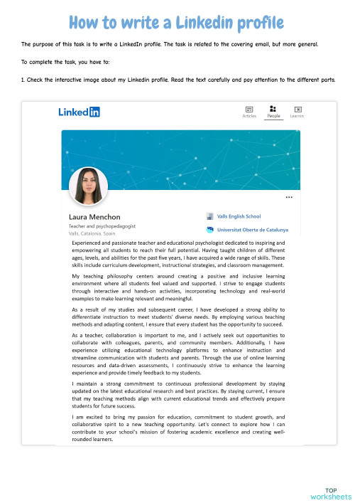 How to write a Linkedin profile. Ficha interactiva | TopWorksheets