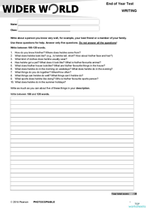 Diagnostic Writing Focus 1. Interactive worksheet | TopWorksheets