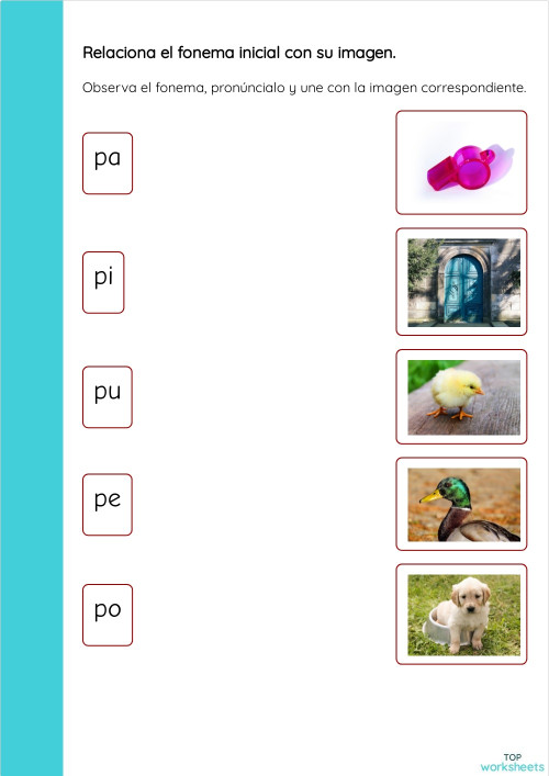 Relación fonema inicial con imagen. Ficha interactiva | TopWorksheets