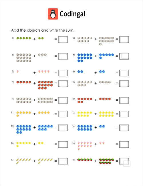 M_G01M07L15_WC01_Add upto 20 using pictures. Interactive worksheet | TopWorksheets
