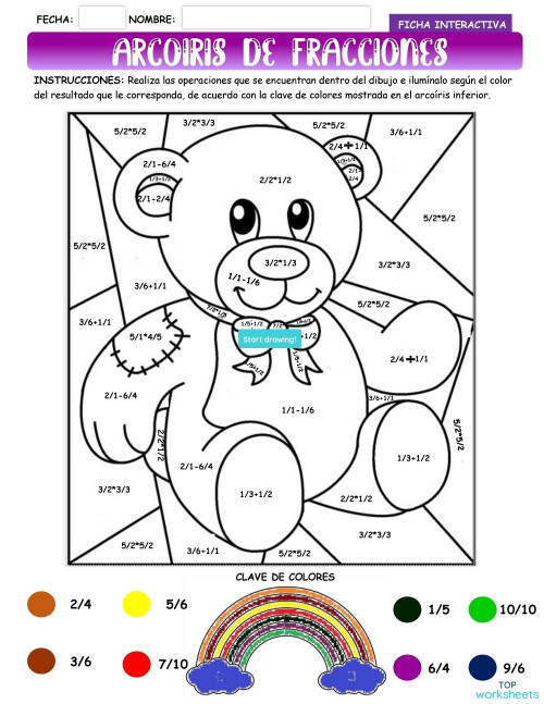Operaciones Con Fracciones Para Colorear Hojas De Trabajo De Colorear