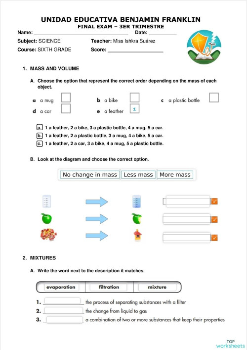 6TH - SCIENCE. Interactive worksheet | TopWorksheets