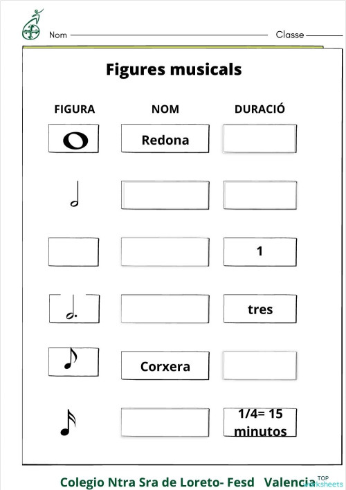 Figuras musicales: fichas interactivas y ejercicios online | TopWorksheets