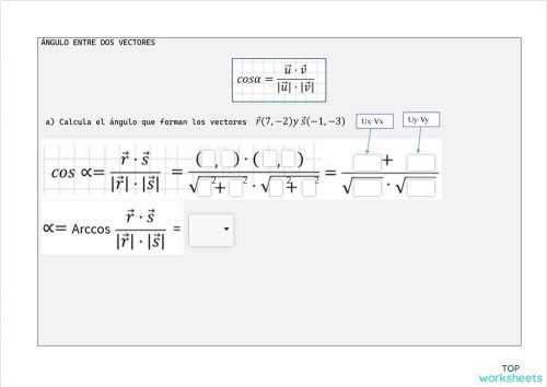 Ángulo entre vectores. Ficha interactiva | TopWorksheets