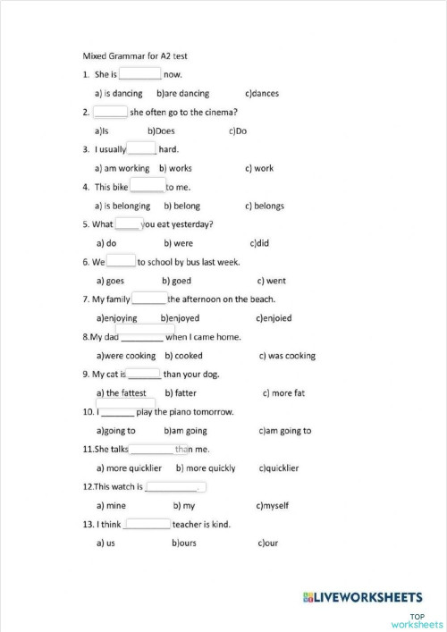 grammar test. Interactive worksheet | TopWorksheets