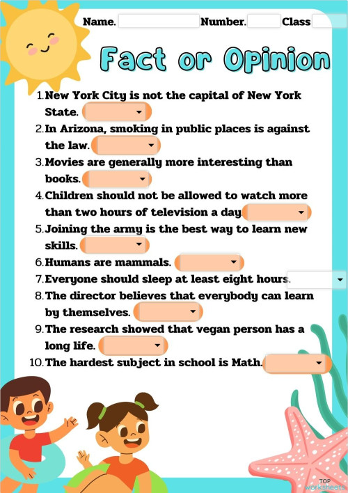Fact and opinion. Interactive worksheet | TopWorksheets
