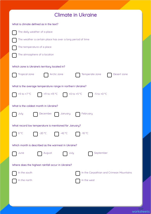 Climate in Ukraine. Interactive worksheet | TopWorksheets