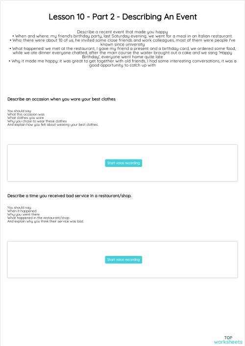 Lesson 10 - Part 2 - Describing An Event. Interactive worksheet ...