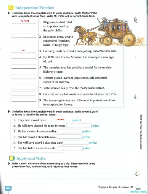 Lesson 103: Perfect Tenses Pg 202. Interactive worksheet | TopWorksheets