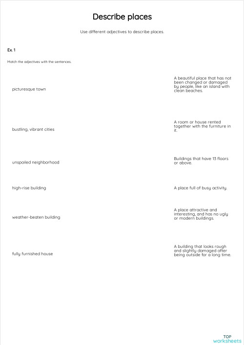 Describe places. Interactive worksheet | TopWorksheets