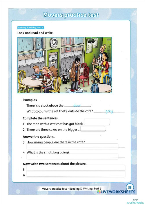 Movers - Unit 4 Practice test. Interactive worksheet | TopWorksheets