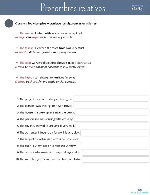 Pronombres relativos. Ficha interactiva | TopWorksheets
