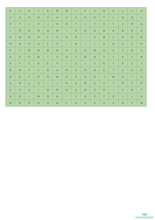 Sopa de letras álgebra. Ficha interactiva | TopWorksheets