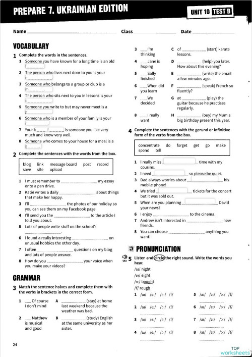 Prepare 6 Unit 10. Interactive worksheet | TopWorksheets