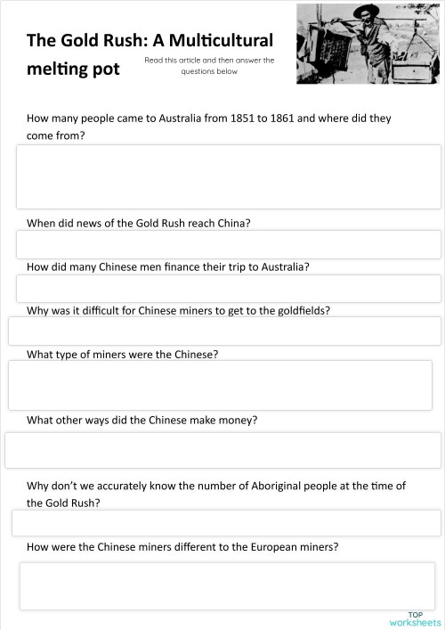 The Gold Rush: A Multicultural melting pot. Interactive worksheet ...