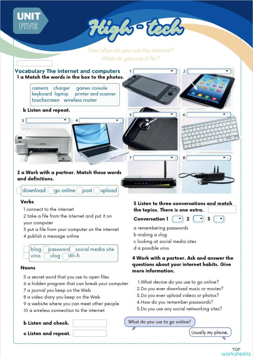 IV.1 Vocabulary High tech (4th). Interactive worksheet | TopWorksheets