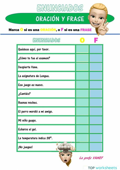 Frase y oración. Ficha interactiva | TopWorksheets