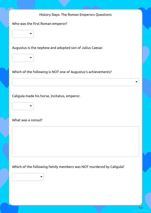 History Slays: The Roman Emperors Questions. Interactive worksheet ...