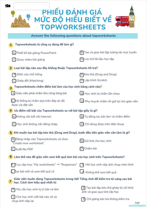 Đánh giá Topworksheets. Interactive worksheet | TopWorksheets