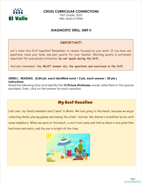 FIRST GRADE: II CROSS CURRICULAR CONNECTIONS. Interactive worksheet ...