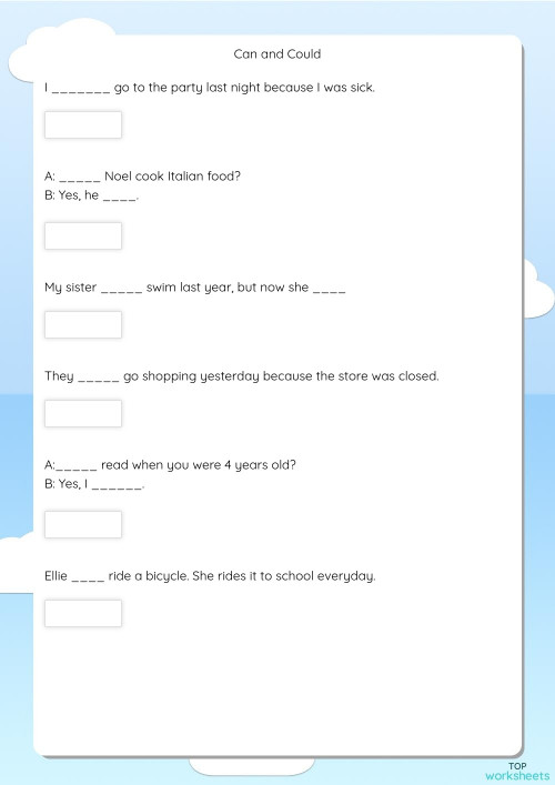Can and Could. Interactive worksheet | TopWorksheets