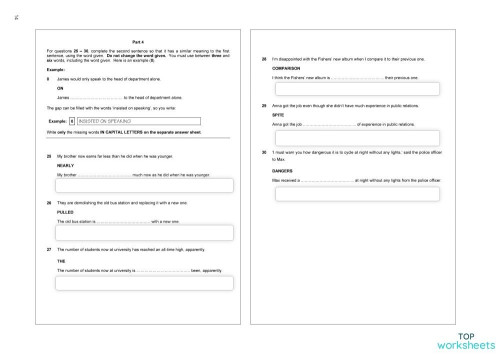 Reading and Use of English Part 4. Interactive worksheet | TopWorksheets