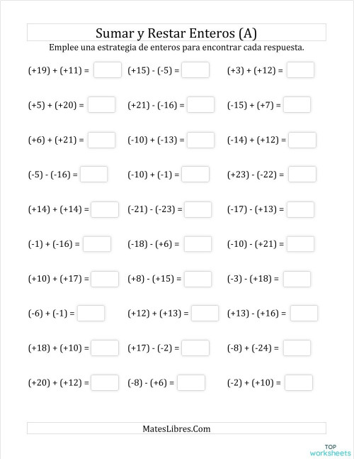 SUMAR Y RESTAR ENTEROS (A) CON PARÉNTESIS. Ficha interactiva ...