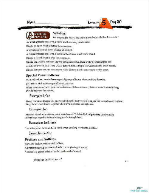 Lesson 6: Spelling Practice Pg 74-76 Ex 5. Interactive worksheet ...