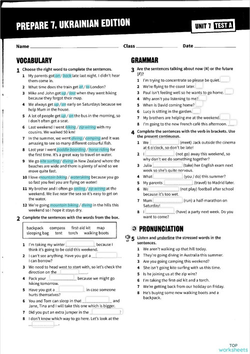 Prepare 7 Unit 7. Interactive worksheet | TopWorksheets