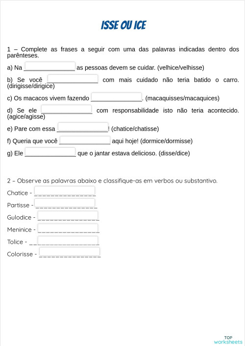 ISSE OU ICE. Ficha interativa | TopWorksheets