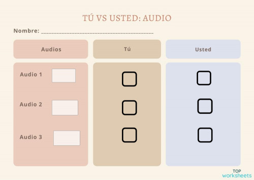 Tú vs Usted: Audio. Ficha interactiva | TopWorksheets