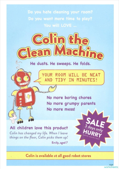 Lesson 56 Colin the Clean Machine. Interactive worksheet | TopWorksheets