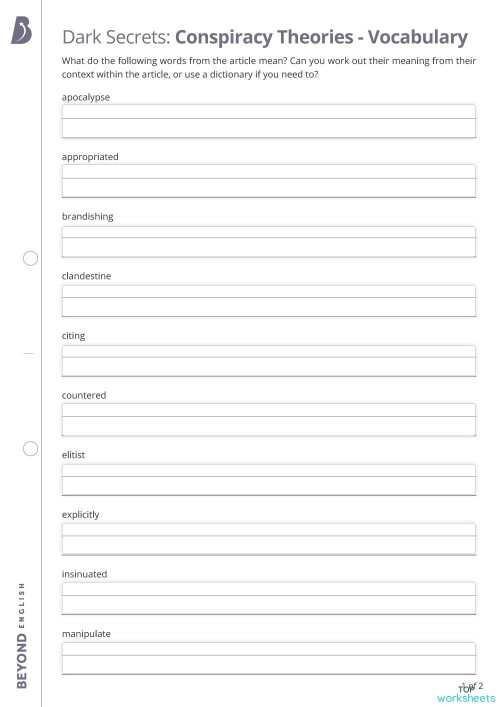 Conspiracy Theories Vocabulary. Interactive worksheet | TopWorksheets