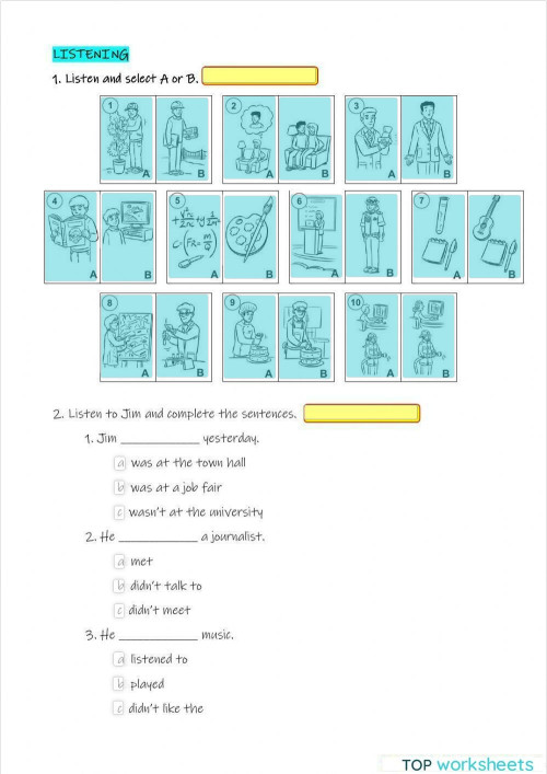 Listening. Ficha interactiva | TopWorksheets