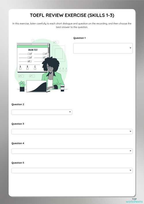 TOEFL REVIEW EXERCISE (SKILLS 1-3). Ficha interactiva | TopWorksheets