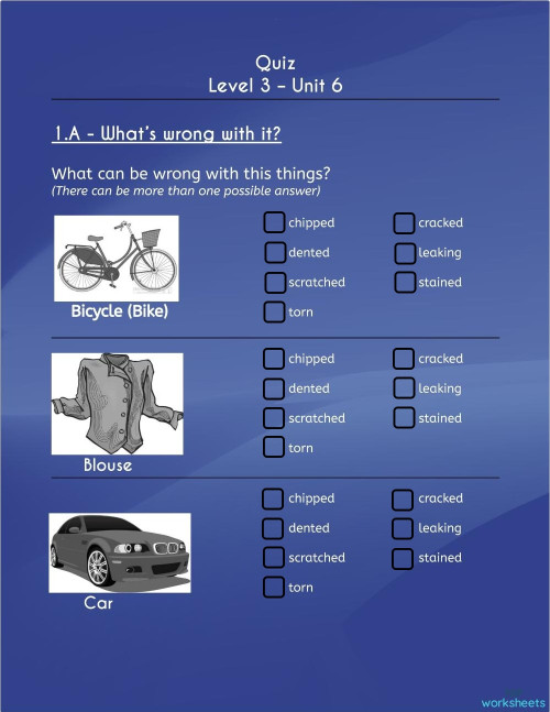 Lvl 3 - Unit 6 Describing Problems - Quiz. Interactive worksheet ...