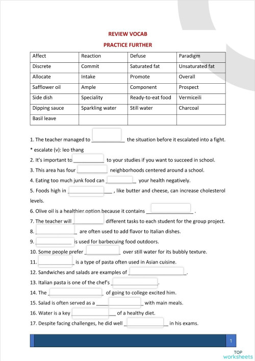 VOCABULARY PRACTICE. Interactive worksheet | TopWorksheets