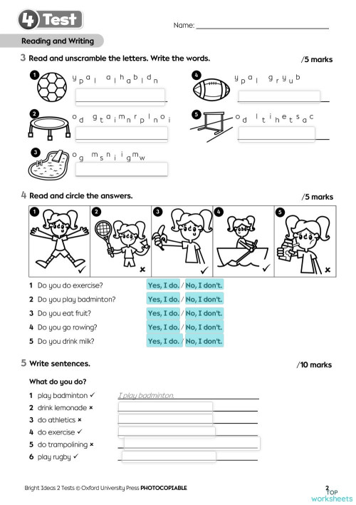 Bright Idea 2. Unit 4 Test. Interactive worksheet | TopWorksheets