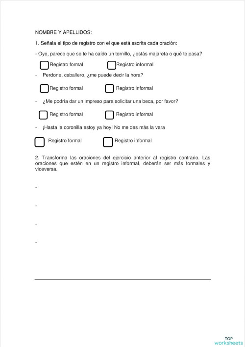 CAMBIO DE REGISTRO. Ficha interactiva | TopWorksheets