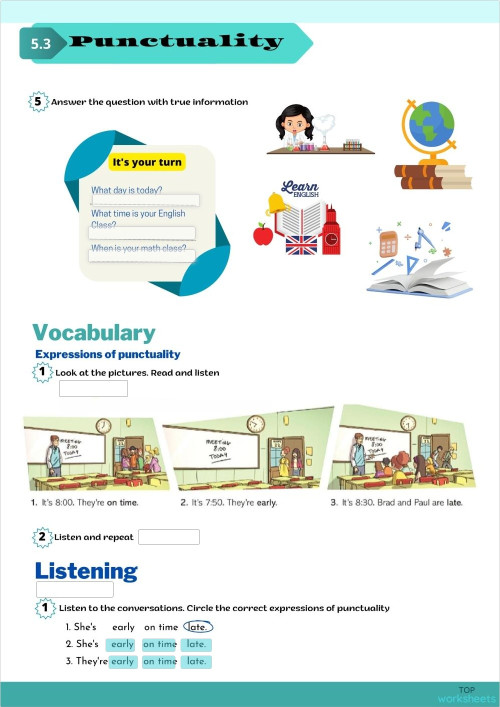 5.3 punctuality. Interactive worksheet | TopWorksheets