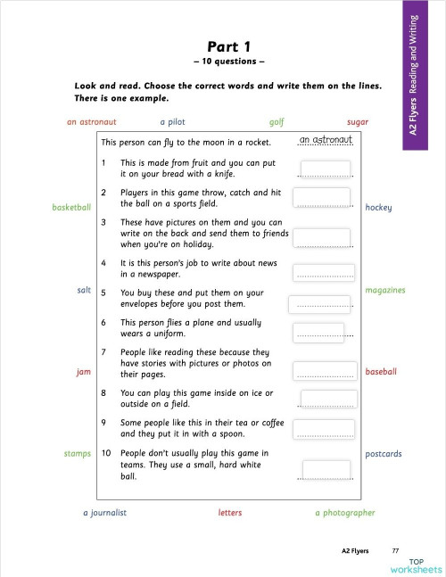 Flyers - Reading and Writing - Sample Test 1. Interactive worksheet ...