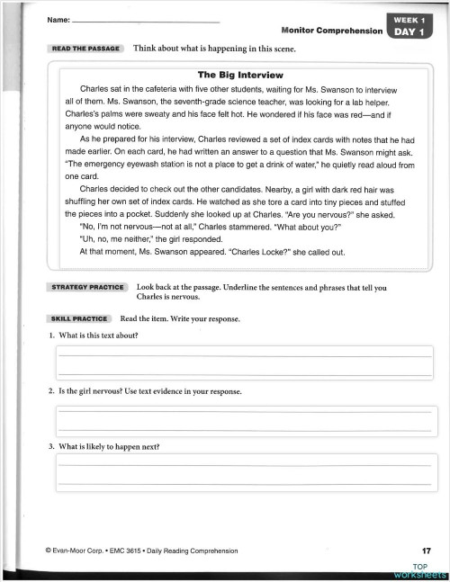 Reading week 1 day 1. Interactive worksheet | TopWorksheets