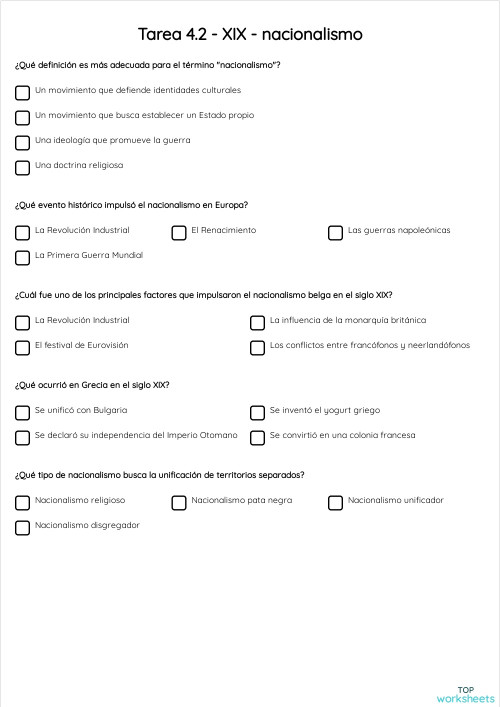 Tarea 4.2 - XIX - nacionalismo. Ficha interactiva | TopWorksheets