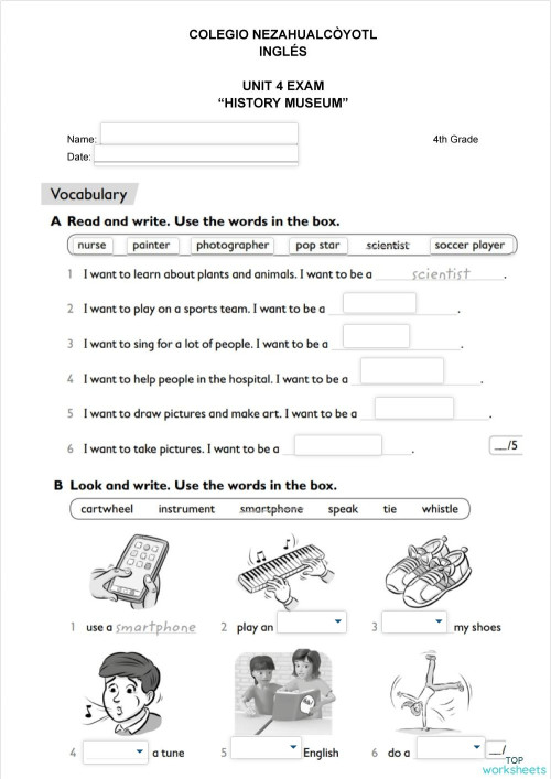 4th Grade Unit 5 Exam. Ficha interactiva | TopWorksheets