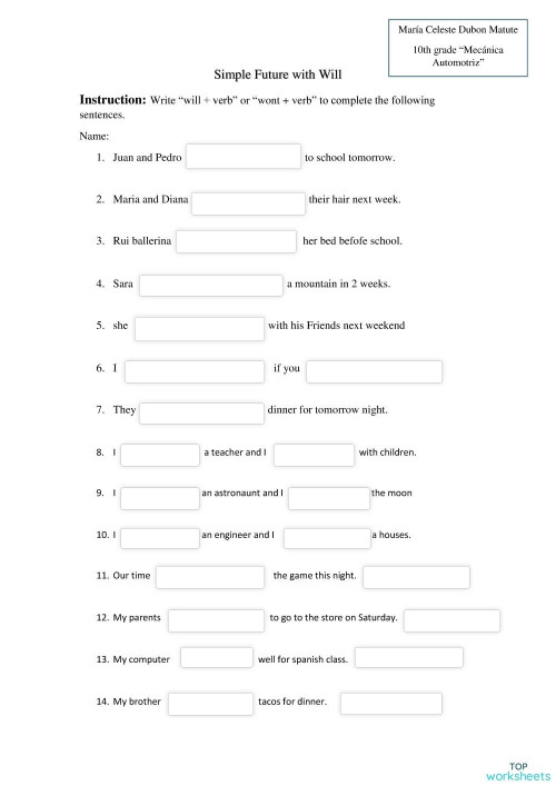 Simple Past Tense with Will. Interactive worksheet | TopWorksheets